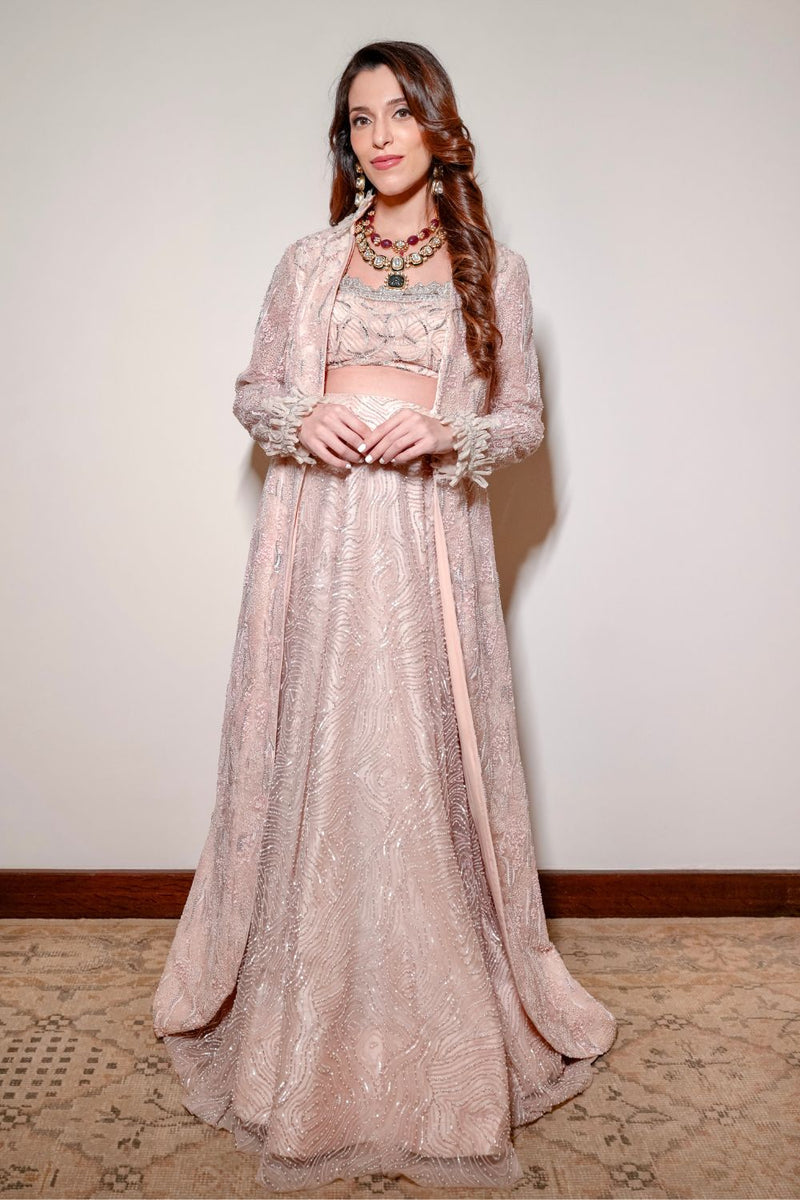 Maia Sethna In Our Peony Embroidered Trailing Jacket Lehenga Set ...
