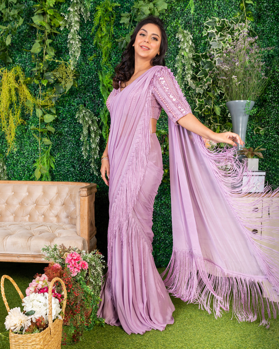 Grape Fringe Saree – Ohaila Khan