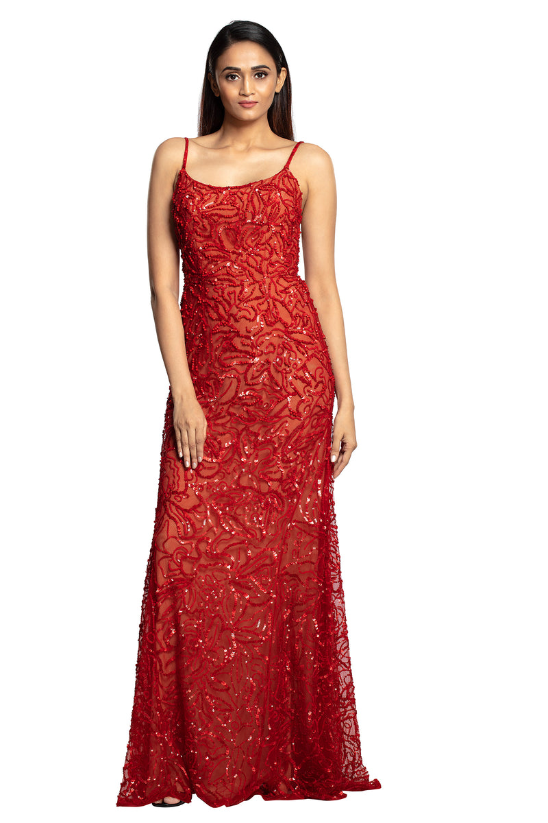 Bright Red Sequin Spaghetti Gown – Ohaila Khan