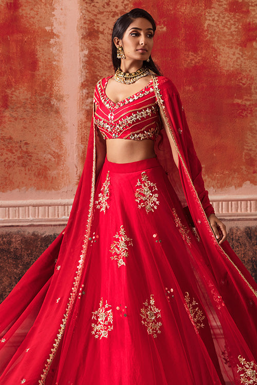 Red Zardozi Katdaana Boota Lehenga Set – Ohaila Khan